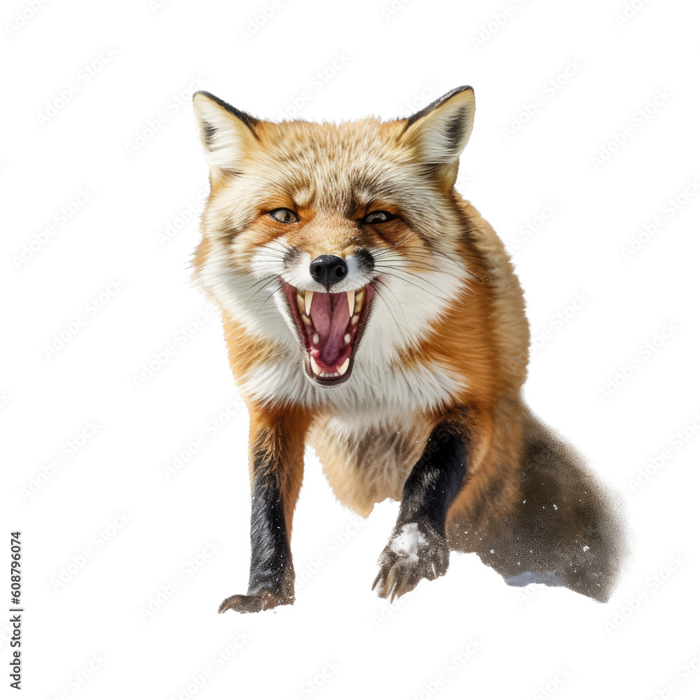 a full-body, vicious red fox in a frontal view as a transparent PNG ...