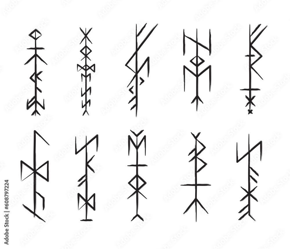 Full editable collection of norse symbols as goddess, witch, skadi, hel ...