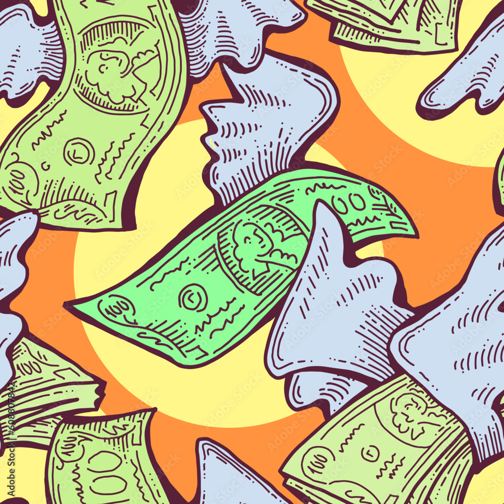 Money seamless vector pattern background for print design. Hundred ...