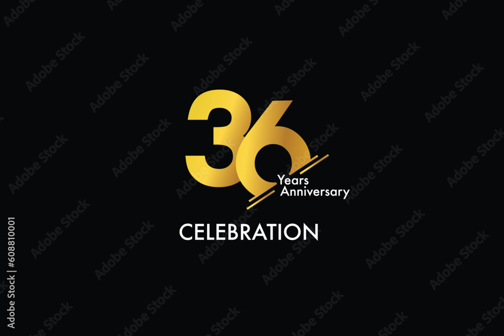 36th, 36 years, 36 year anniversary gold color on black background ...