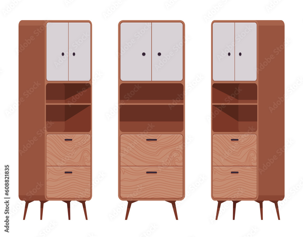 Cupboard furniture set in natural brown. Functional kitchen buffet ...