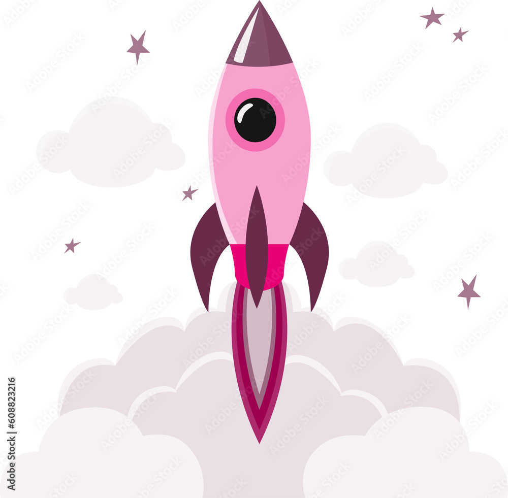 Cartoon rocket blasting off into space illustration graphic with ...