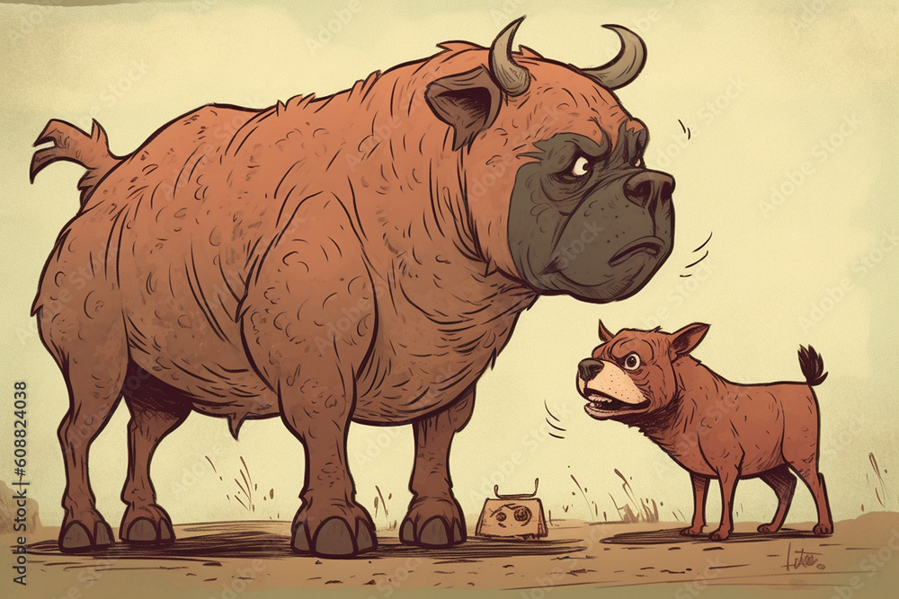 A cartoon-style drawing of a small, scruffy dog standing in front of a ...