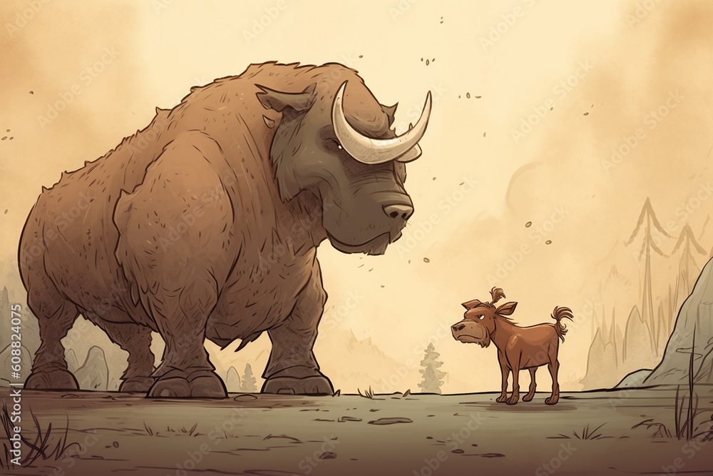 A cartoon-style drawing of a small, scruffy dog standing in front of a ...