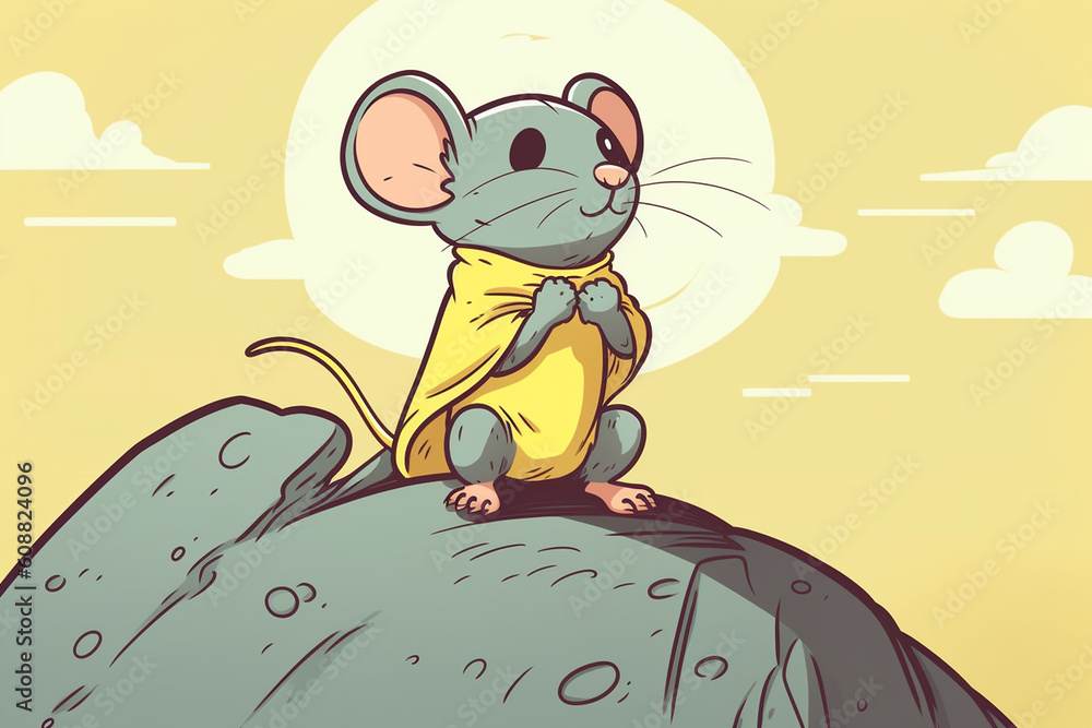 A cartoon-style image of a small but determined-looking mouse, standing ...