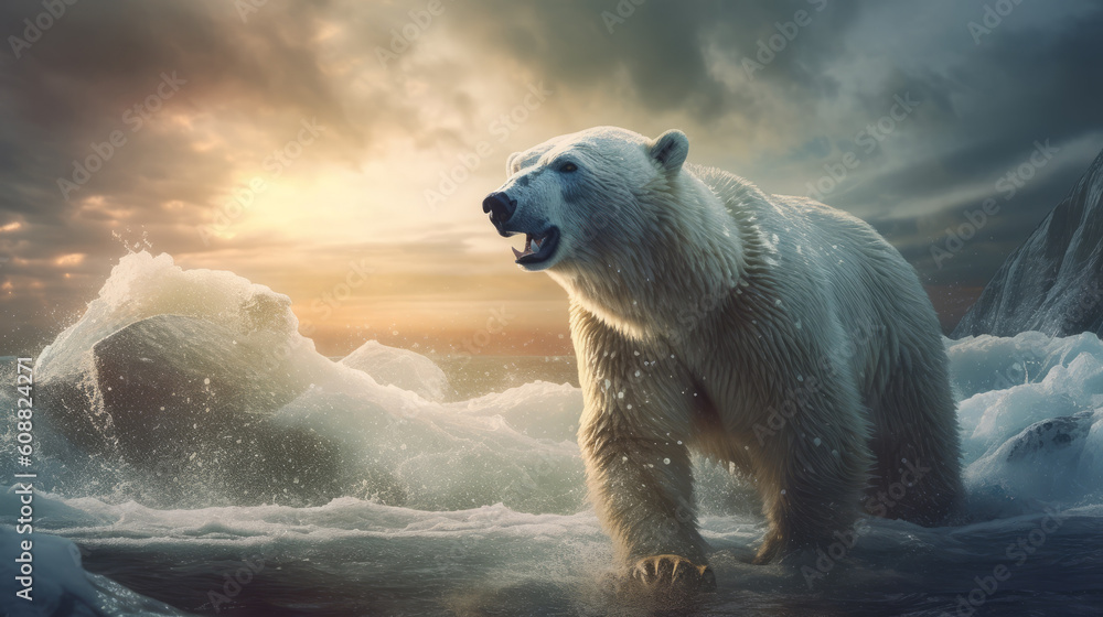 Polar bear threatened by climate change and global warming, trying to ...