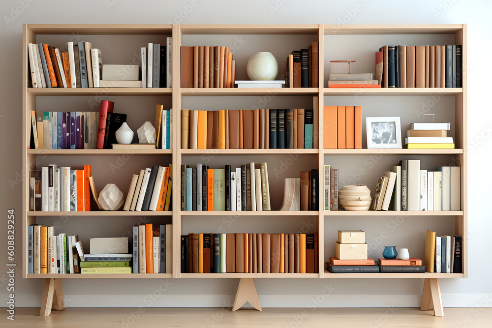 light bookshelf full of books, background modern bookshelf, generative ...