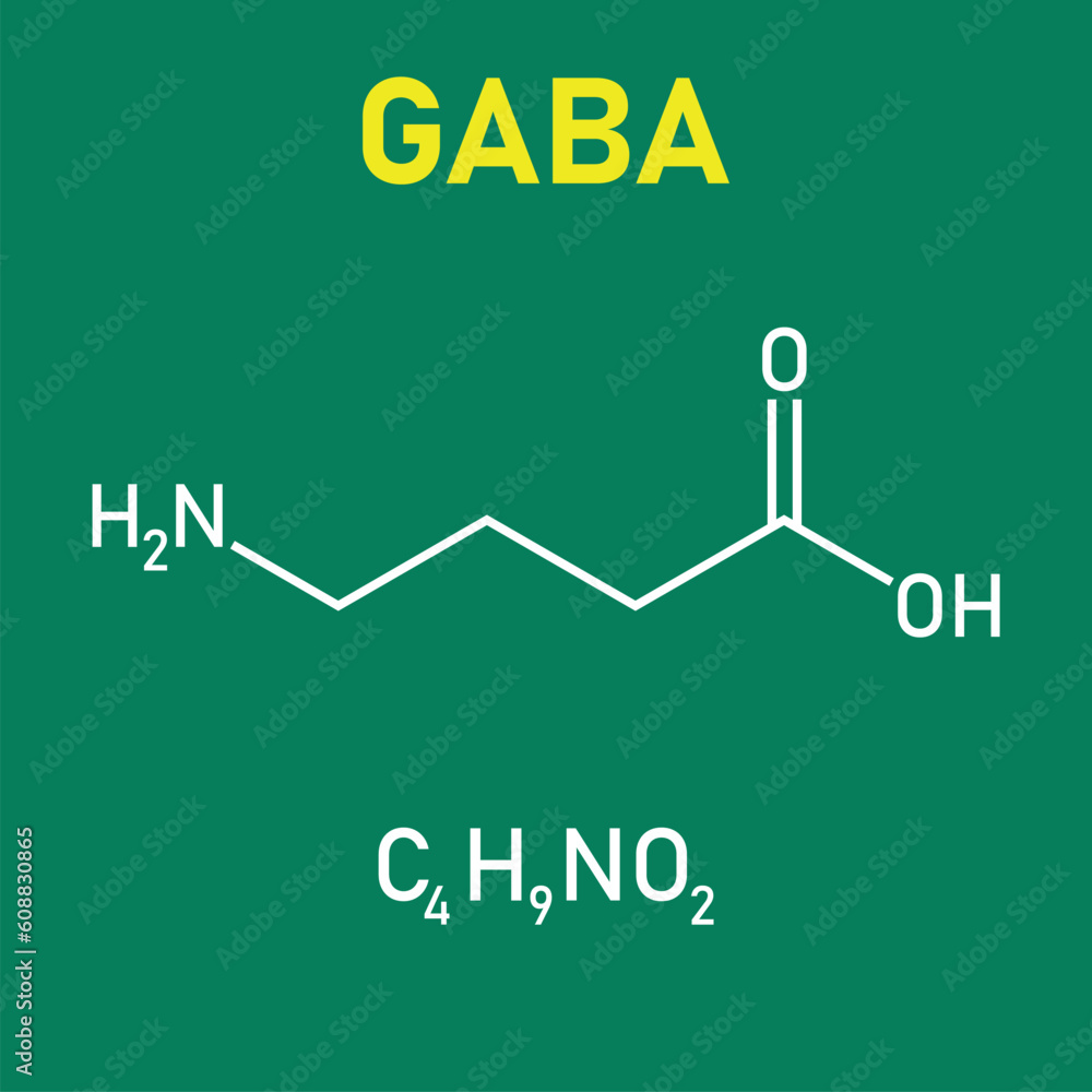 Chemical structure of γ-Aminobutyric acid or gamma-aminobutyric acid or GABA (C4H9NO2). Chemical ...