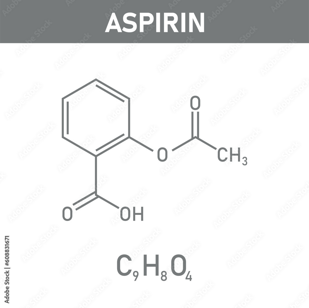 Chemical structure of Aspirin or Acetylsalicylic acid (C9H8O4 ...