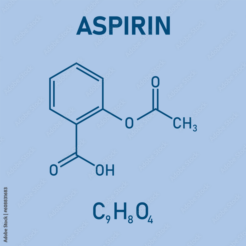 Chemical structure of Aspirin or Acetylsalicylic acid (C9H8O4 ...