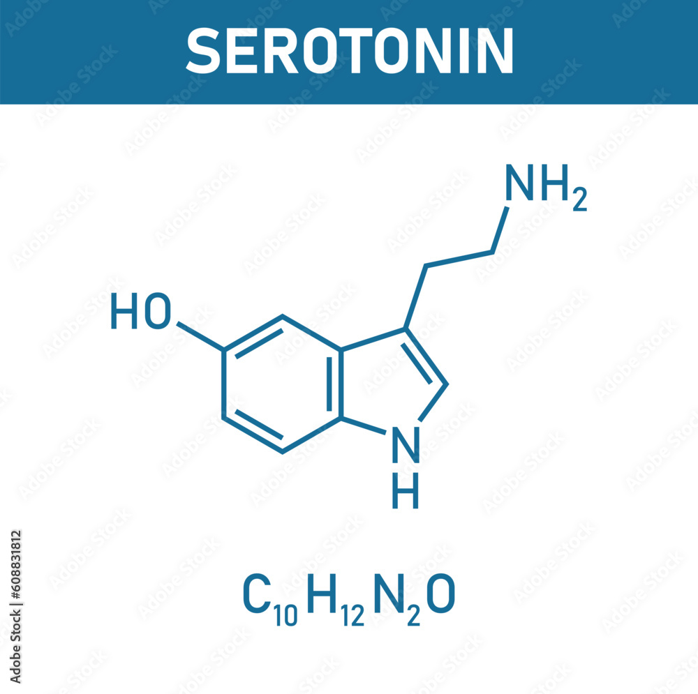 Chemical structure of Serotonin (C10H12N2O). Chemical resources for ...