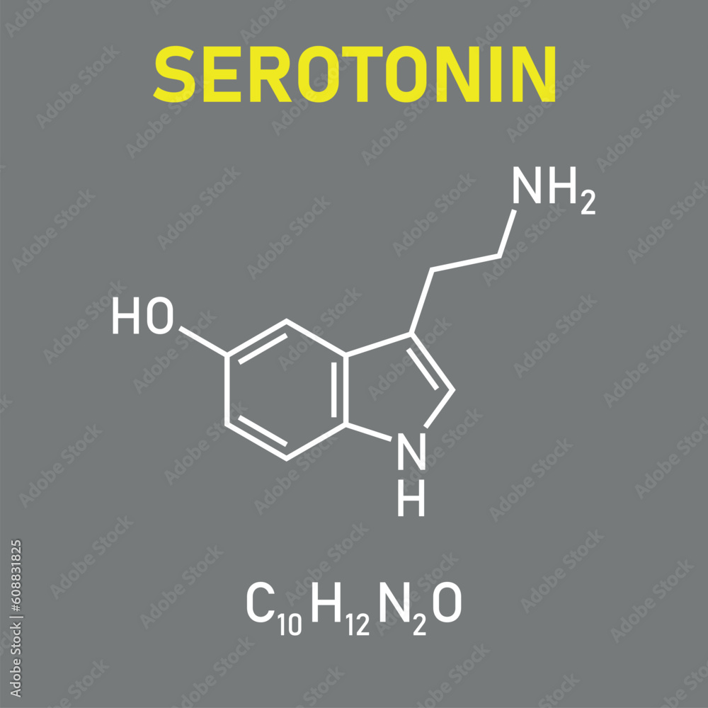 Chemical structure of Serotonin (C10H12N2O). Chemical resources for ...