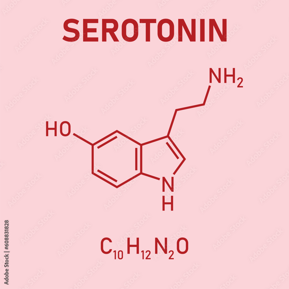 Chemical structure of Serotonin (C10H12N2O). Chemical resources for ...