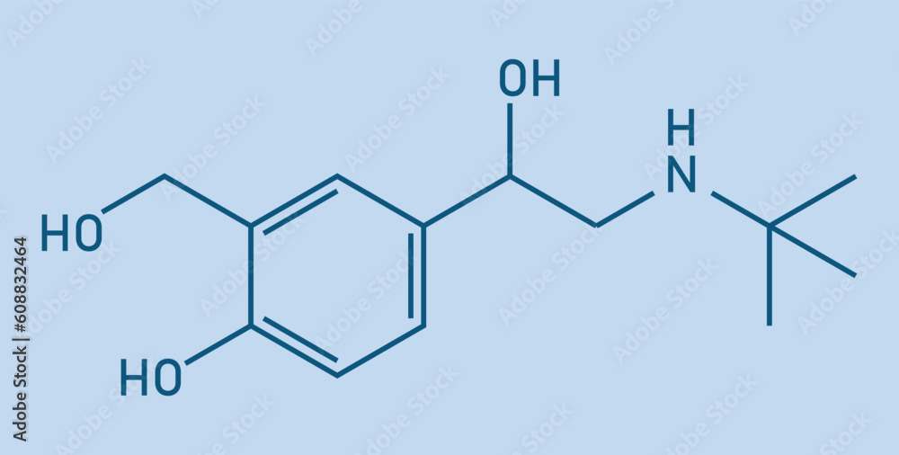 Chemical structure of Salbutamol or albuterol (C13H21NO3). Chemical ...