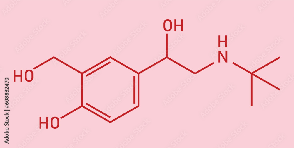 Chemical structure of Salbutamol or albuterol (C13H21NO3). Chemical ...