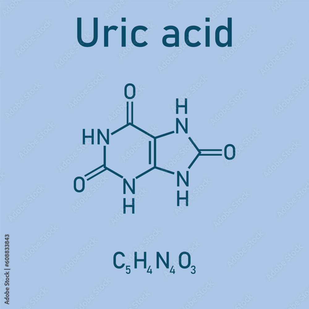 Chemical structure of uric acid (C5H4N4O3). Chemical resources for ...