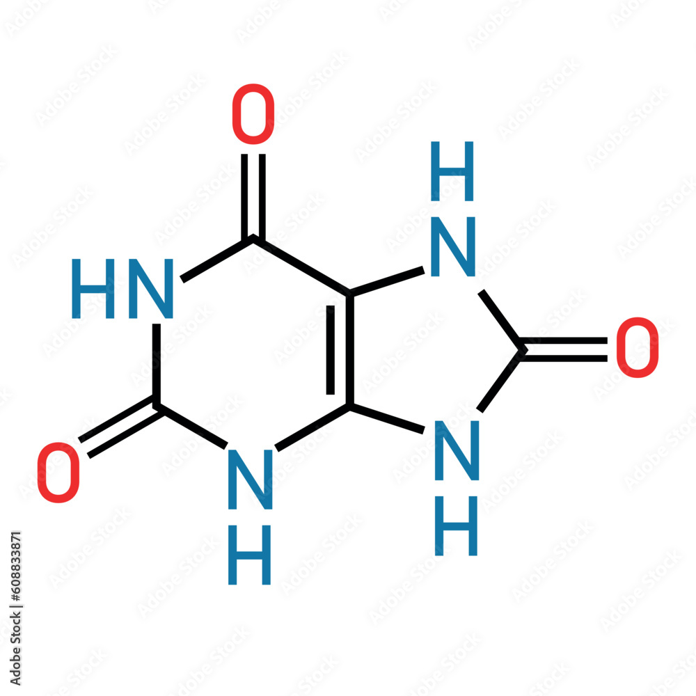Chemical structure of uric acid (C5H4N4O3). Chemical resources for ...