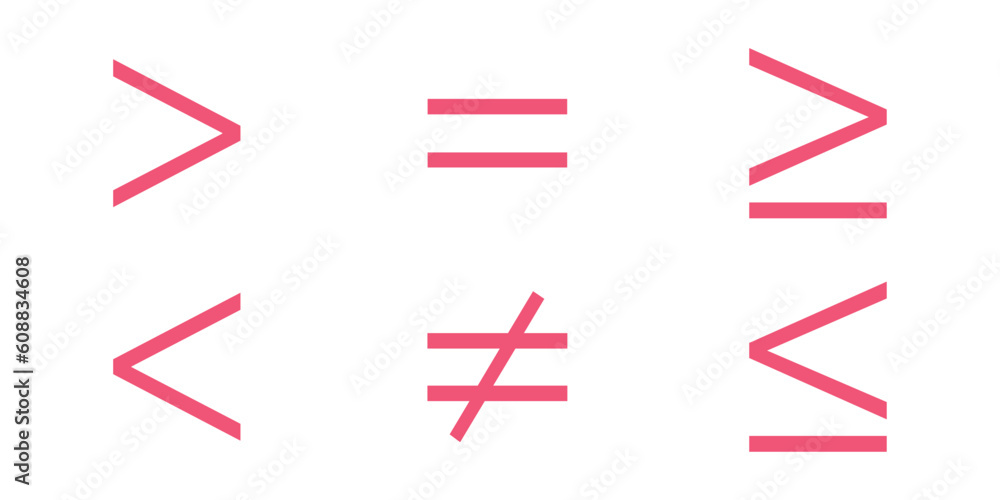 Less than greater than and equal symbol in mathematics. inequality ...