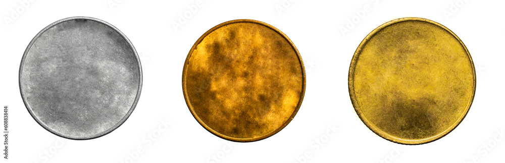 old empty silver, gold coin on a transparent isolated background. png ...