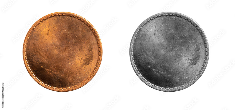 old empty silver, copper coin on a transparent isolated background. png ...