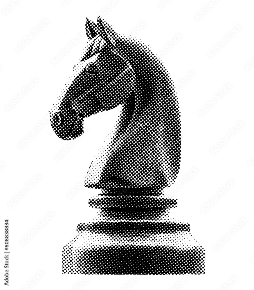 chess knight horse piece isolated halftone dots texture bitmap retro ...