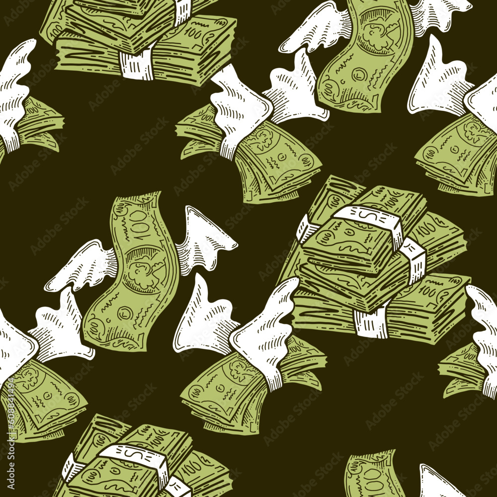 Money seamless vector pattern background for print design. Hundred ...