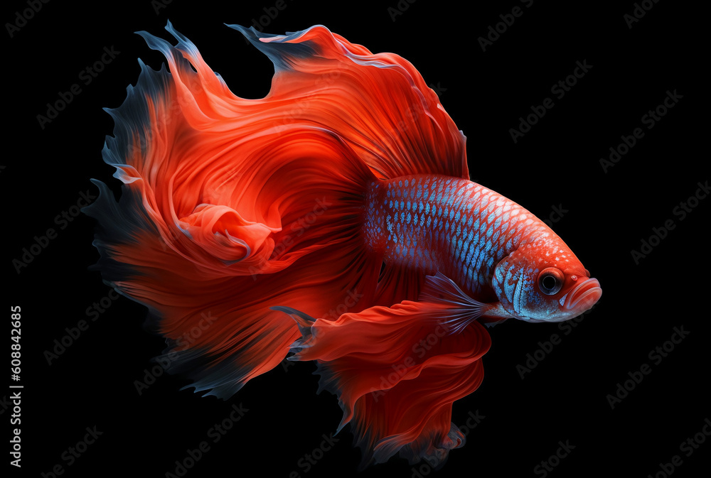 Betta fish. Red fighting Siamese fish with beautiful silk tail isolated ...
