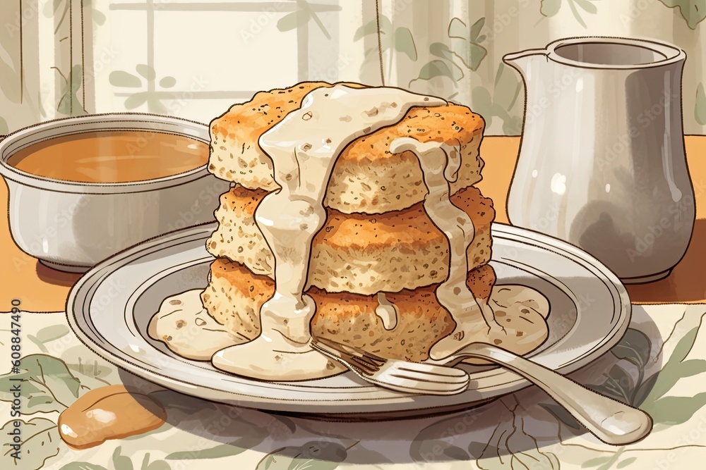 Southern-style Biscuits and Gravy illustration - made with Generative ...