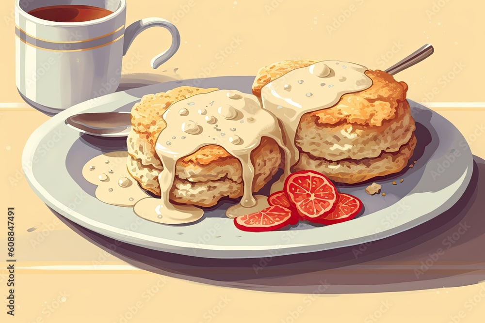 Southern-style Biscuits and Gravy illustration - made with Generative ...