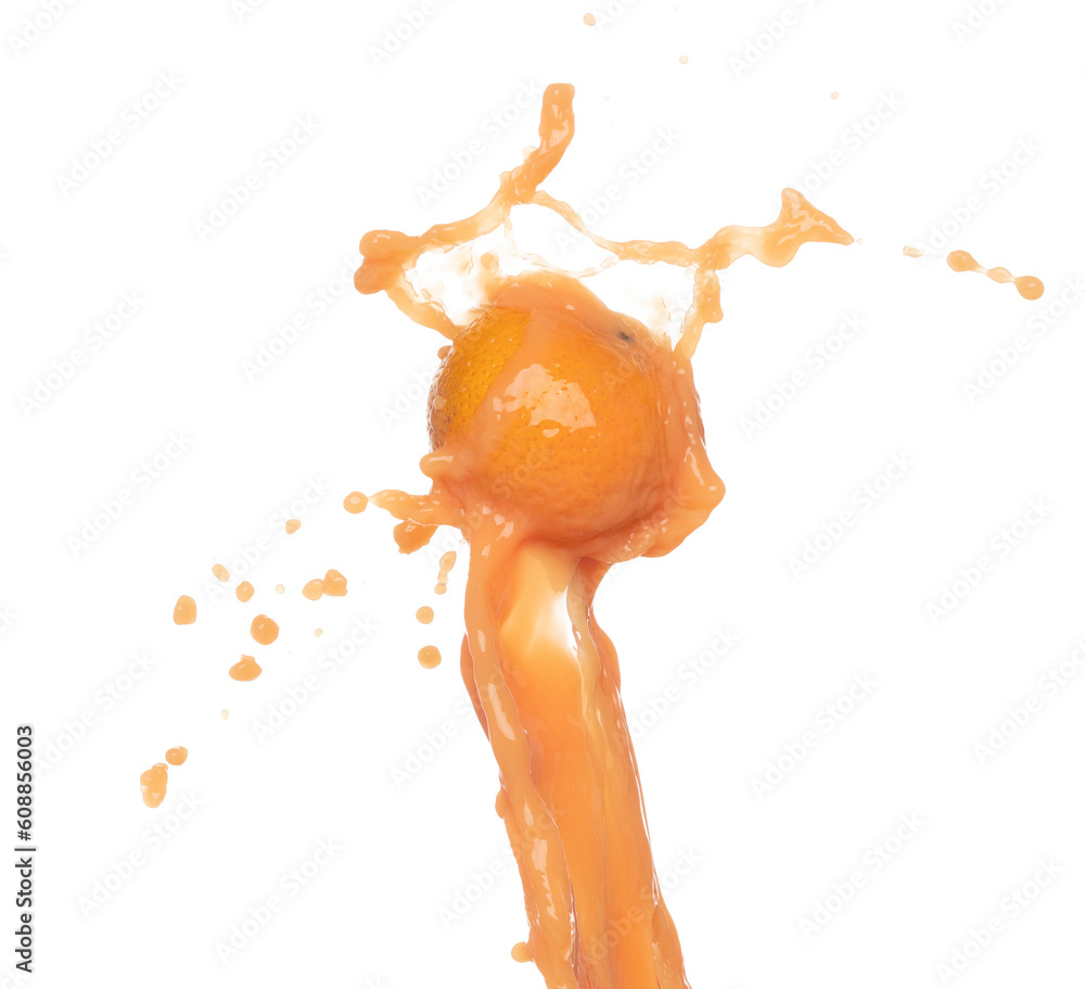 Orange Juice pouring down in Shape form line. Orange juicy hit full ...