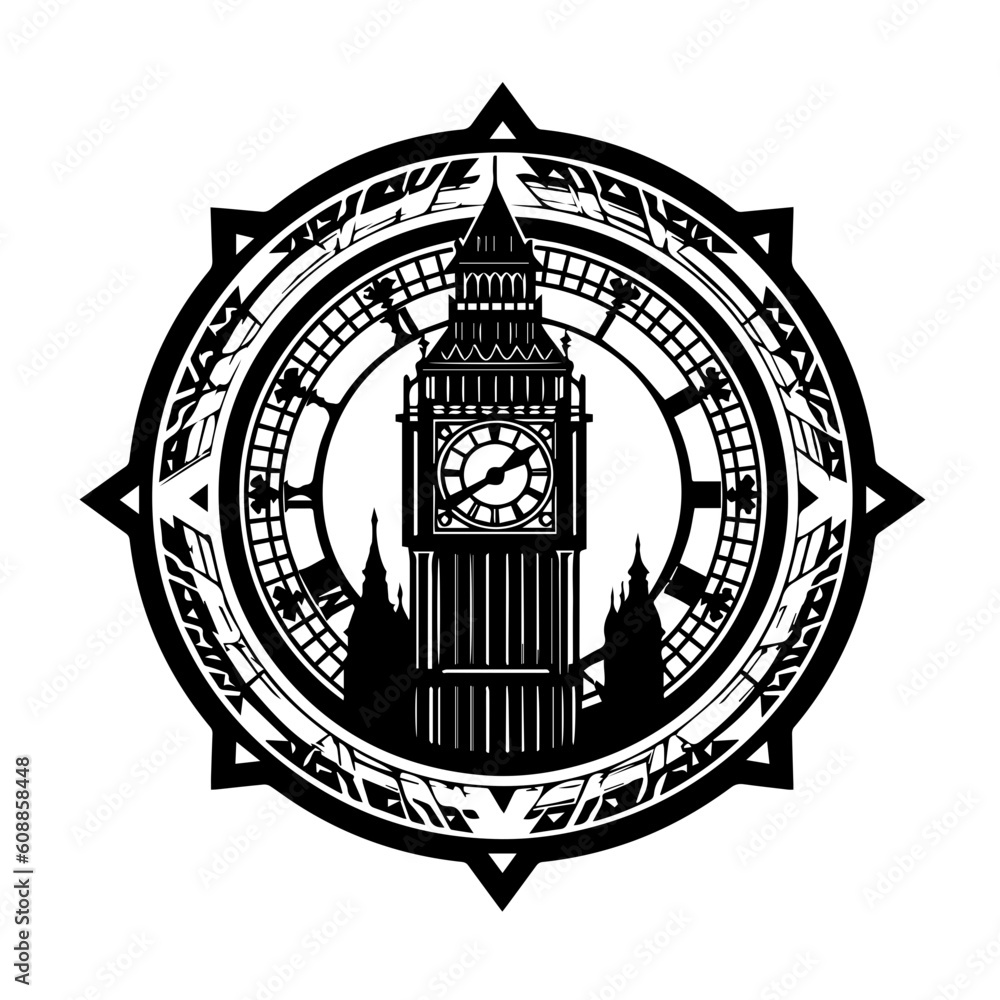 Big Ben Clock Tower Logo Monochrome Design Style Stock Vector | Adobe Stock
