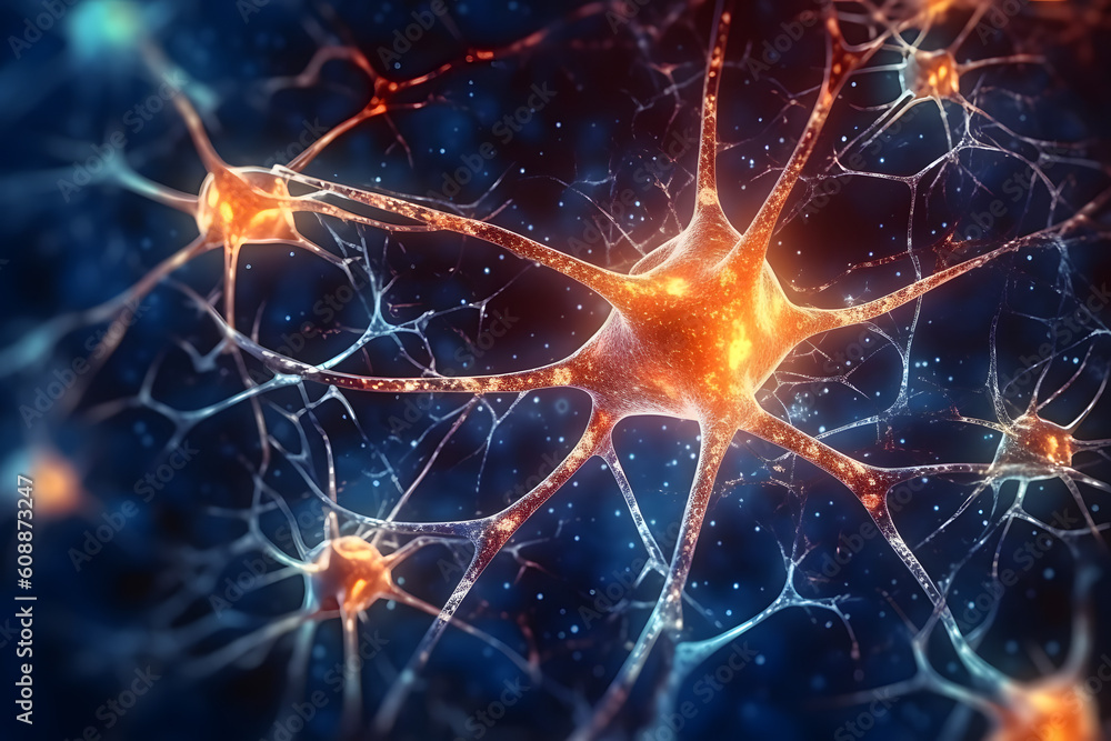 Active nerve cells. Neuronal network with electrical activity ...