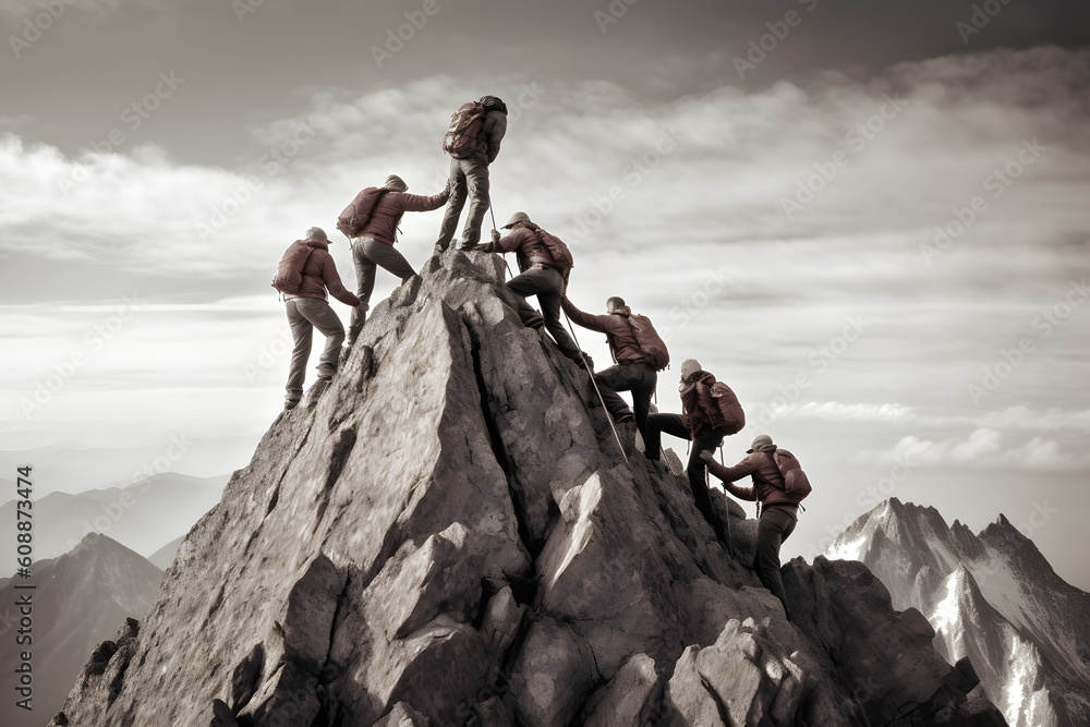 People Mountain Climbing Teamwork