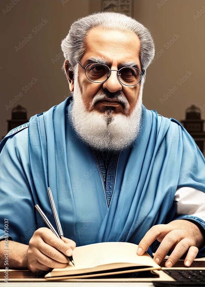 Man old medieval philosopher scientist conept reading a paper with a ...