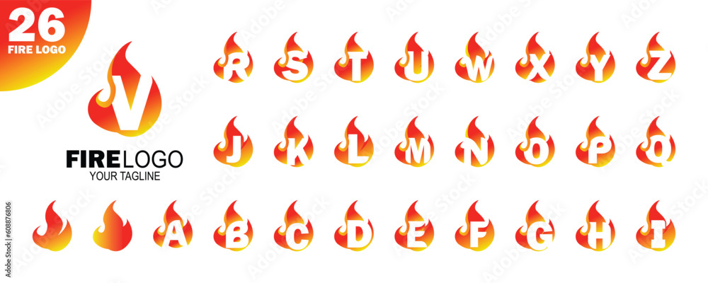 fire logo set. silhouette illustration of fire forming letters from a ...