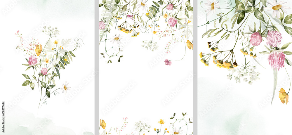 Wild field herbs flowers. Watercolor floral collection set - bouquets ...