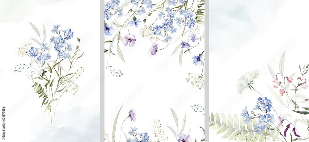Wild field herbs flowers. Watercolor floral collection set - bouquets ...