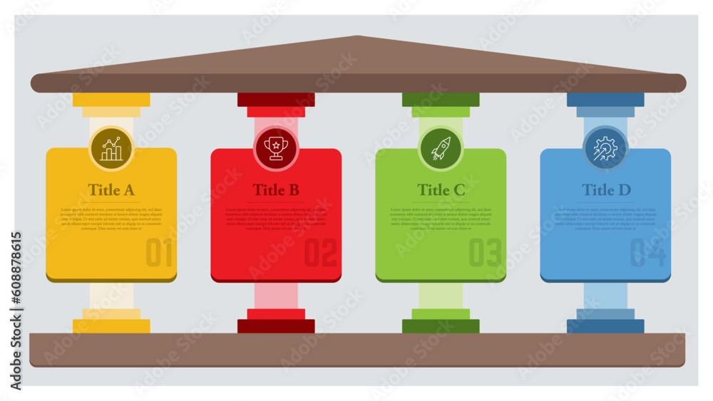 Vetor de Pillar Infographic layout element in the form of a Greek ...