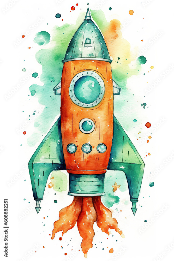 spaceship watercolor clipart cute isolated on white background Stock ...