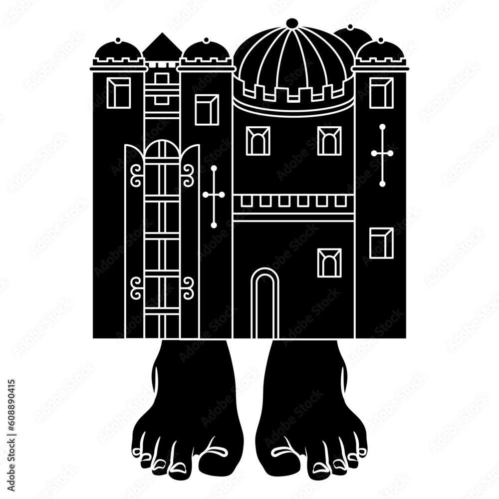 Medieval castle standing on bare human feet. Creative architectural ...