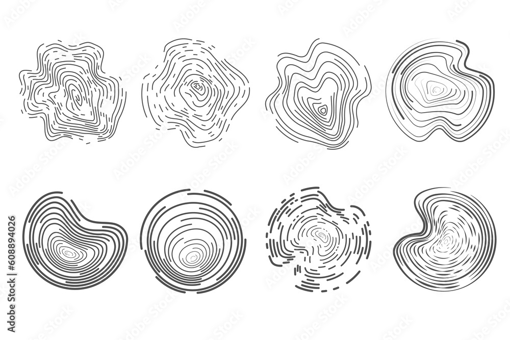 Linear wooden tree rings pattern. Topography circles with map texture ...