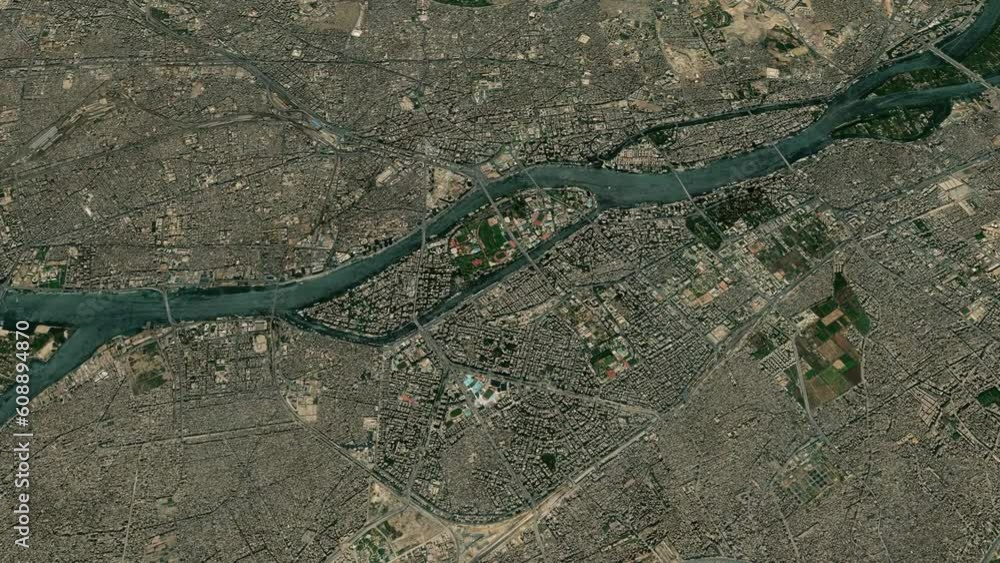 Satellite Cairo downtown map background loop. Spinning around Egypt ...