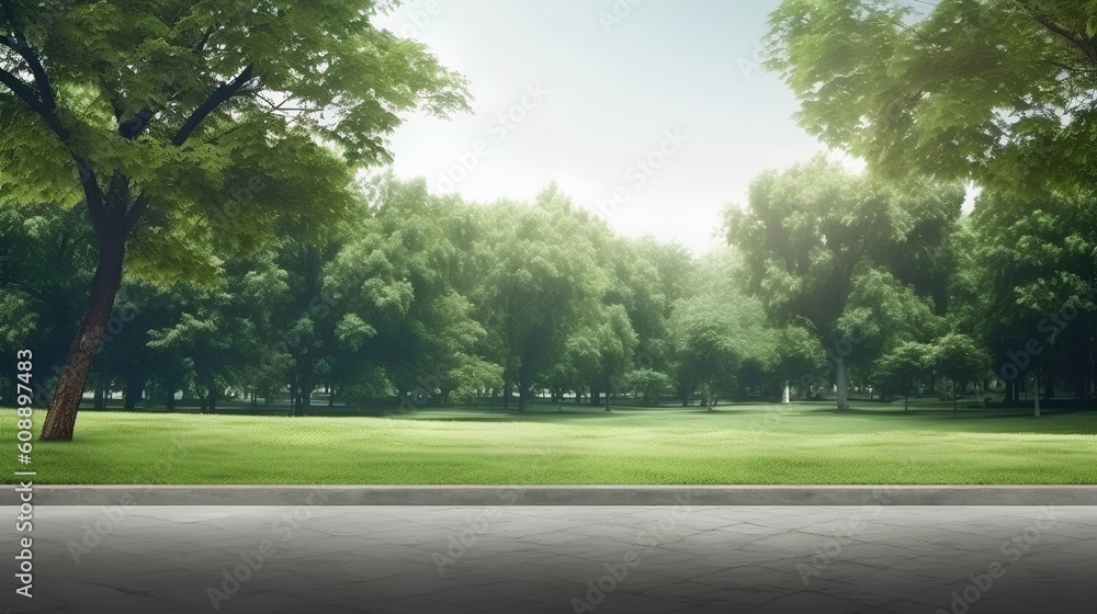 A serene green city park scene, devoid of people. The essence of urban ...