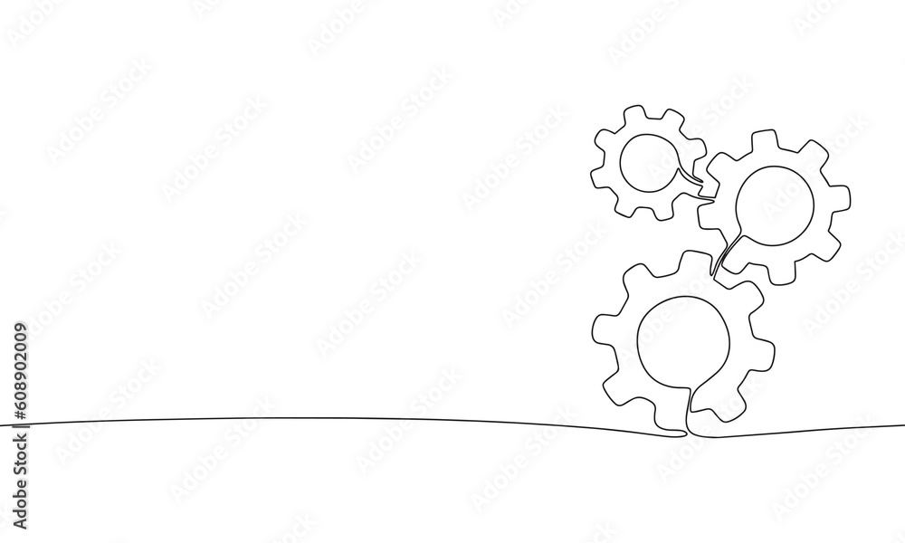 Gears as one line continuous outline vector illustration. Line art ...