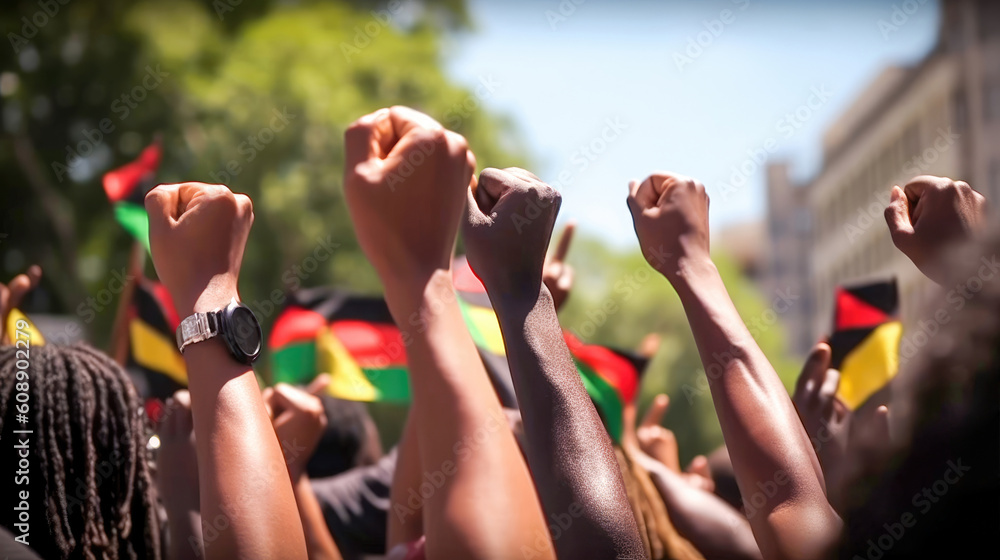 Juneteenth Freedom Day Celebration. African American people raised ...