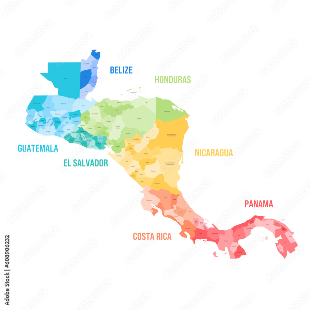 Grafika wektorowa Stock: Countries of Central America - map with ...