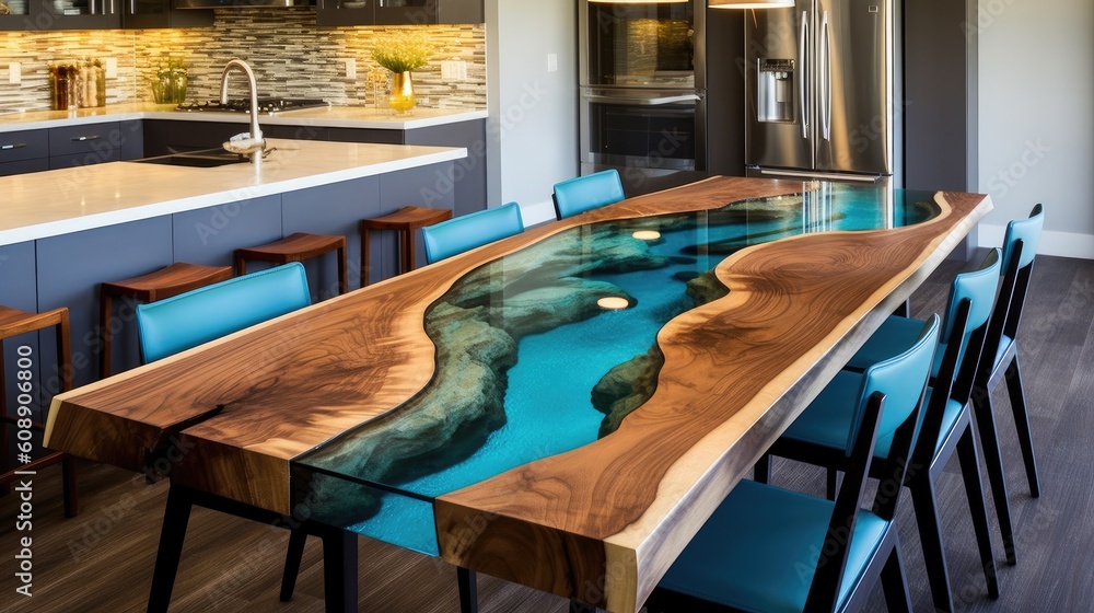 Epoxy resin and wood kitchen, dining room table. A real masterpiece ...
