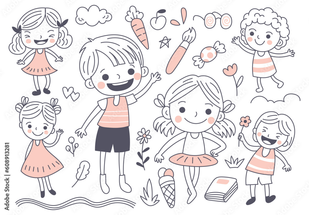 cartoon happy kids doodle element Stock Vector | Adobe Stock