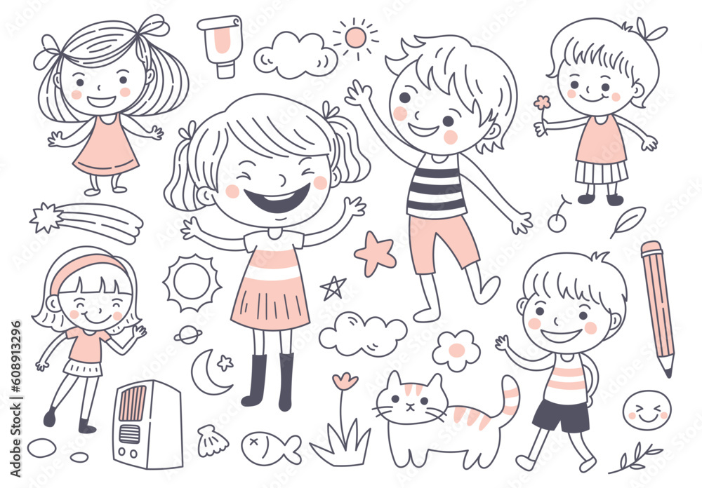 cartoon happy kids doodle element Stock Vector | Adobe Stock