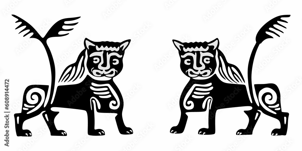 Heraldic lion. Medieval sign. Middle age. Vector hand drawn ...